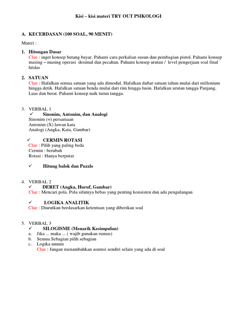 Kisi-Kisi Try Out Psi Dan MTK | PDF