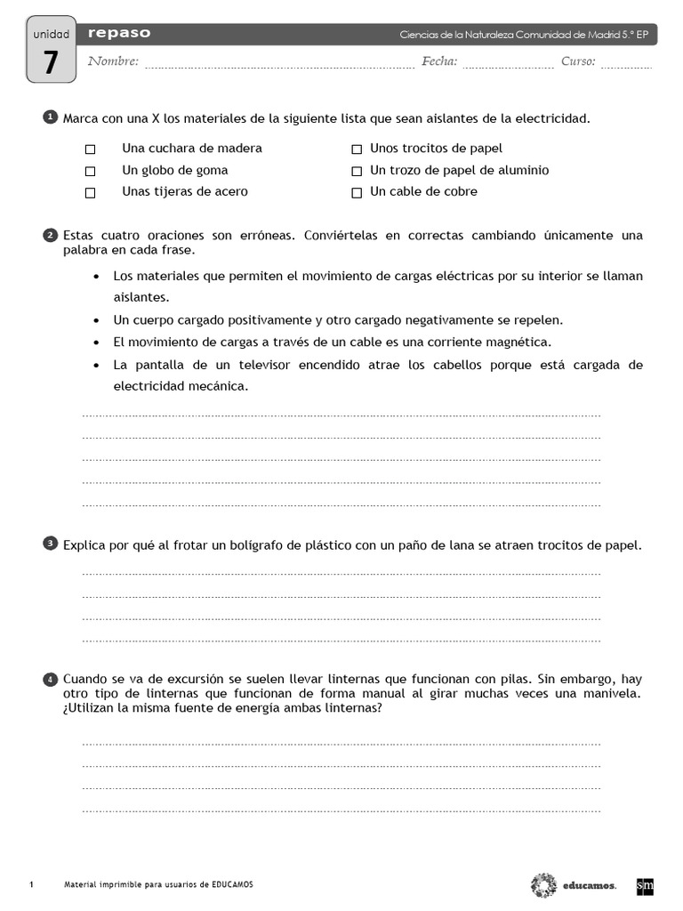 NAT Repaso Tema 7 | PDF | Aislador (Electricidad) | Electricidad