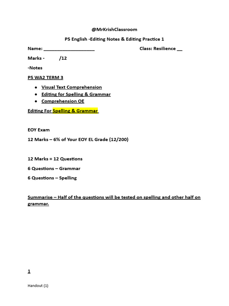 P5 English Editing Practice | PDF