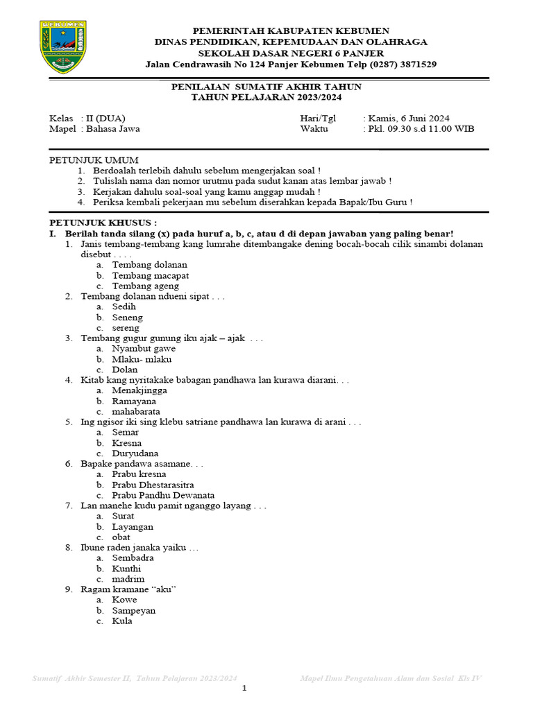 Soal BJ KELAS 2 | PDF