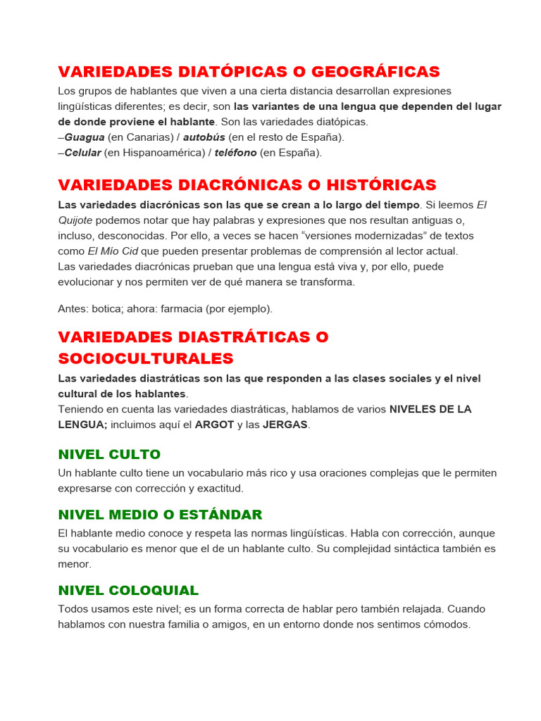 Variedades Diatópicas o Geográficas | PDF | Jerga | Lingüística