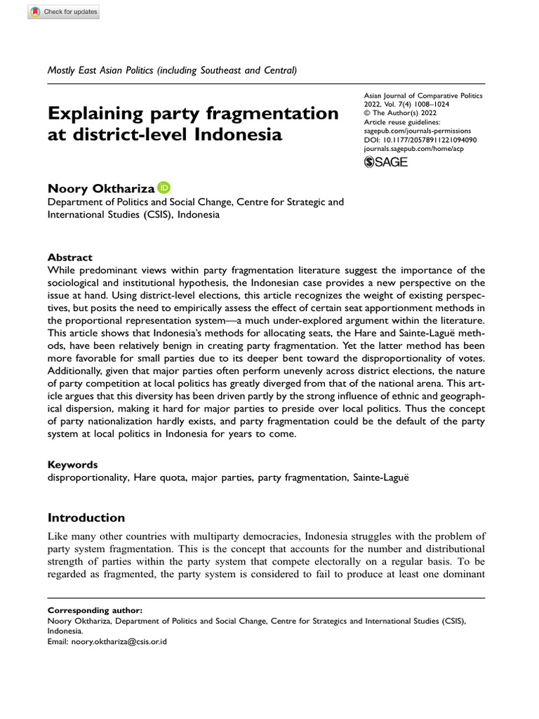 Explaining Party Fragmentation at District-Level Indonesia | PDF ...