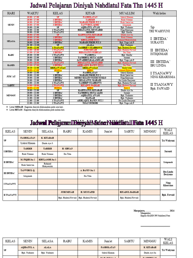 Jadwal Diniyah LLM | PDF