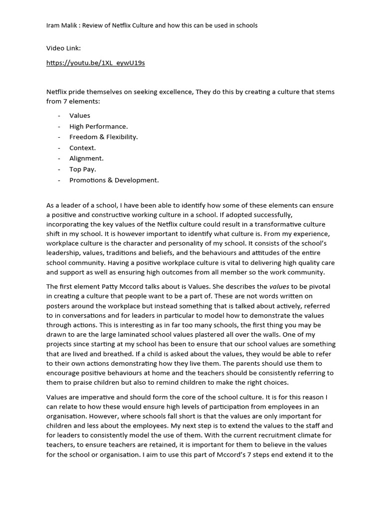 Iram Khan - Netflix Report | PDF | Teachers | Leadership