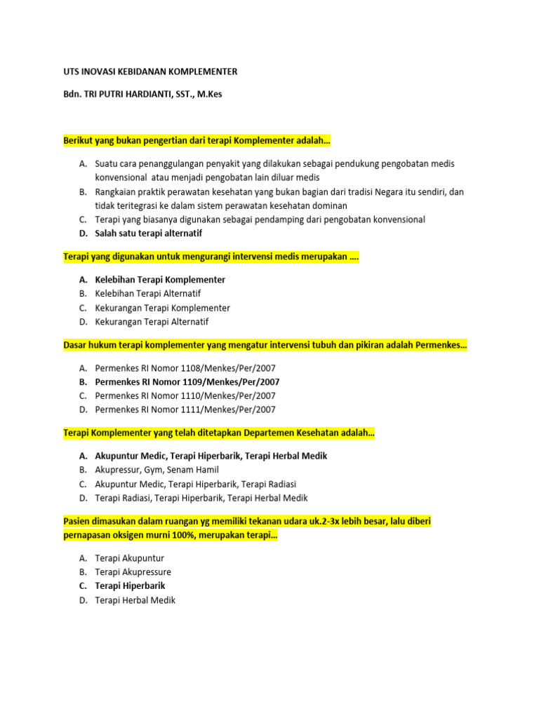 Uts (Inovasi Komplementer Kebidanan) 2024 | PDF