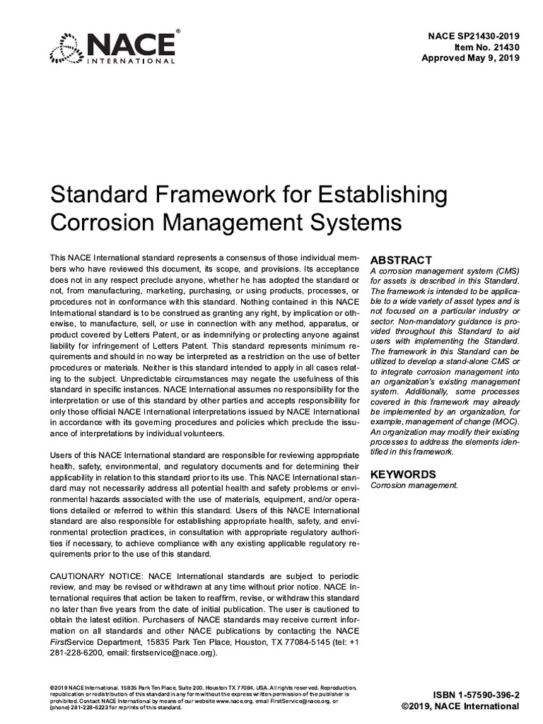 Nace SP21430-2019 | Download Free PDF | Audit | Risk