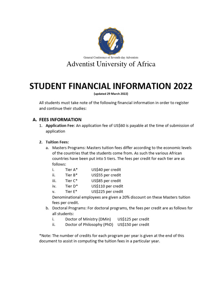 AUA Student Financial Information 2022 | PDF | Pay Pal | Payments