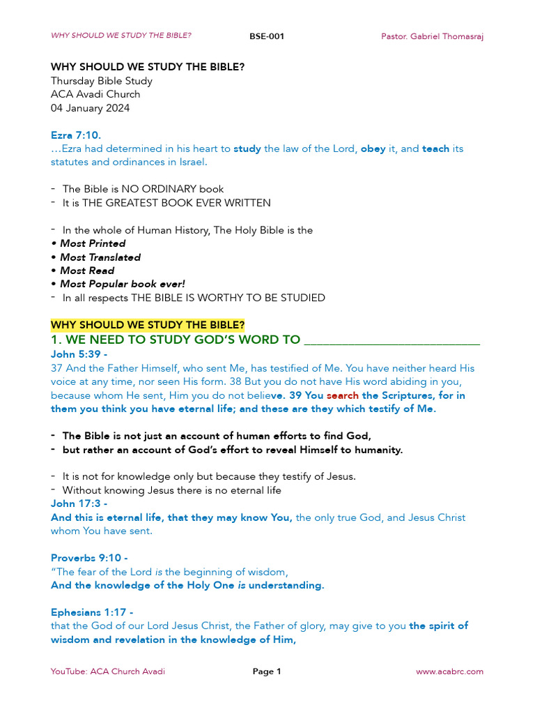 Importance of Bible Study Explained | PDF | Bible | Eternal Life ...