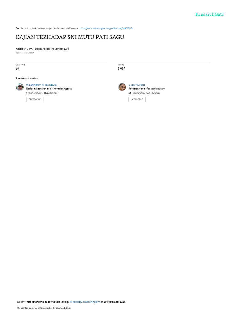 Kajian Terhadap Sni Mutu Pati Sagu | PDF