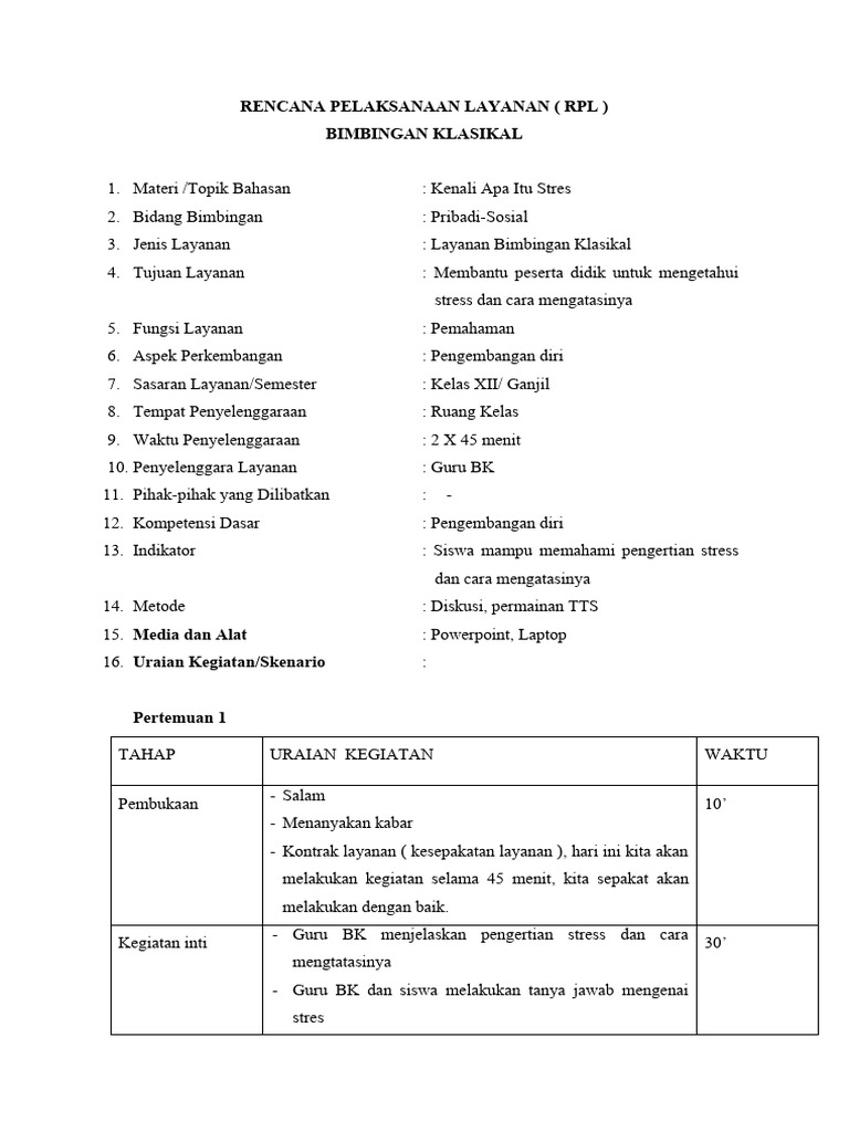 RPL Manajemen Stress | PDF