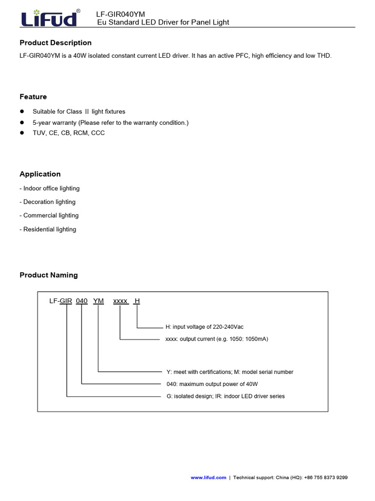 DRIVER-LF-GIR040YM Data Sheet V1.0 | PDF | Light Emitting Diode | Electromagnetic Compatibility