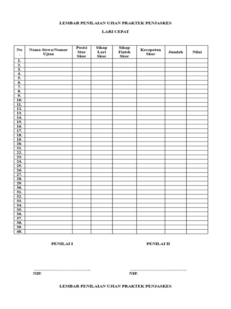 Lembar Penilaian Ujian Praktek Penjaskes | PDF