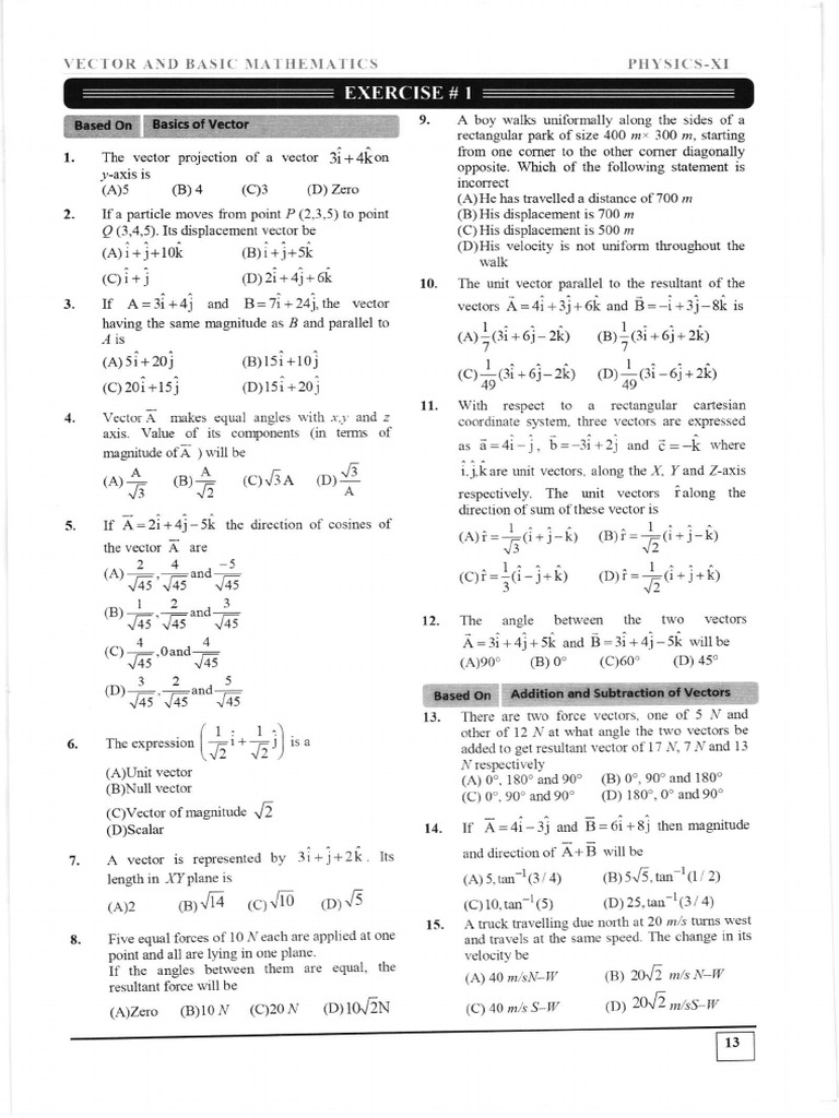 Chap-1 (Vector & Basic Mathematics) Exercise and Answer Key PAU | PDF ...