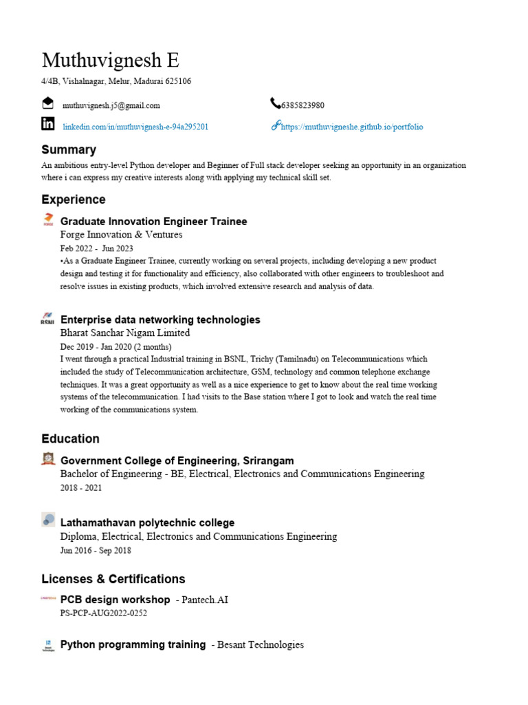 Entry-Level Python Developer Resume | PDF | Internet Of Things ...