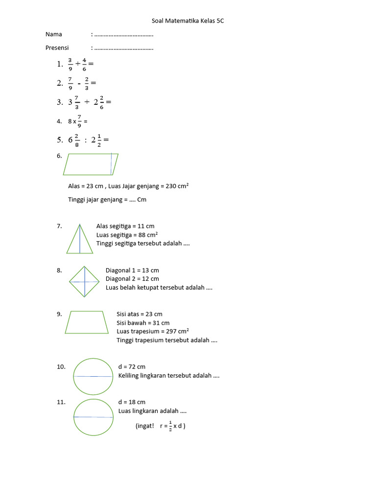 Latihan Soal Mat Kelas 5c | PDF