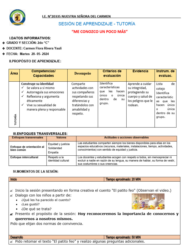 Tutoria - Me Conozco Un Poco Más | PDF | Evaluación | Aprendizaje