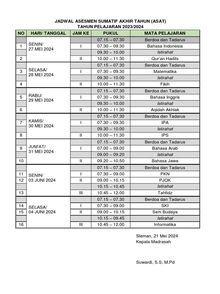 JADWAL ASAT 2024. REVISI - Backup | PDF