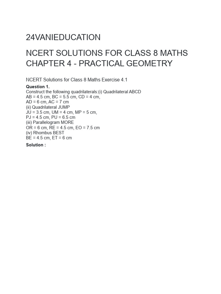 Ncert Solutions For Class 8 Maths Chapter 4 - Practical Geometry | Download Free PDF | Rectangle ...