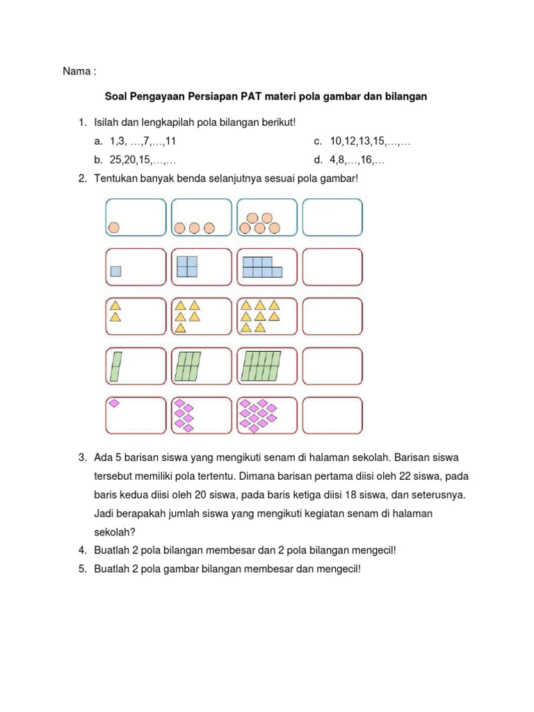 Soal Pengayaan Kelas 4 Materi Pola Gambar Dan Bilangan | PDF | Metode & Bahan Ajar | Seni
