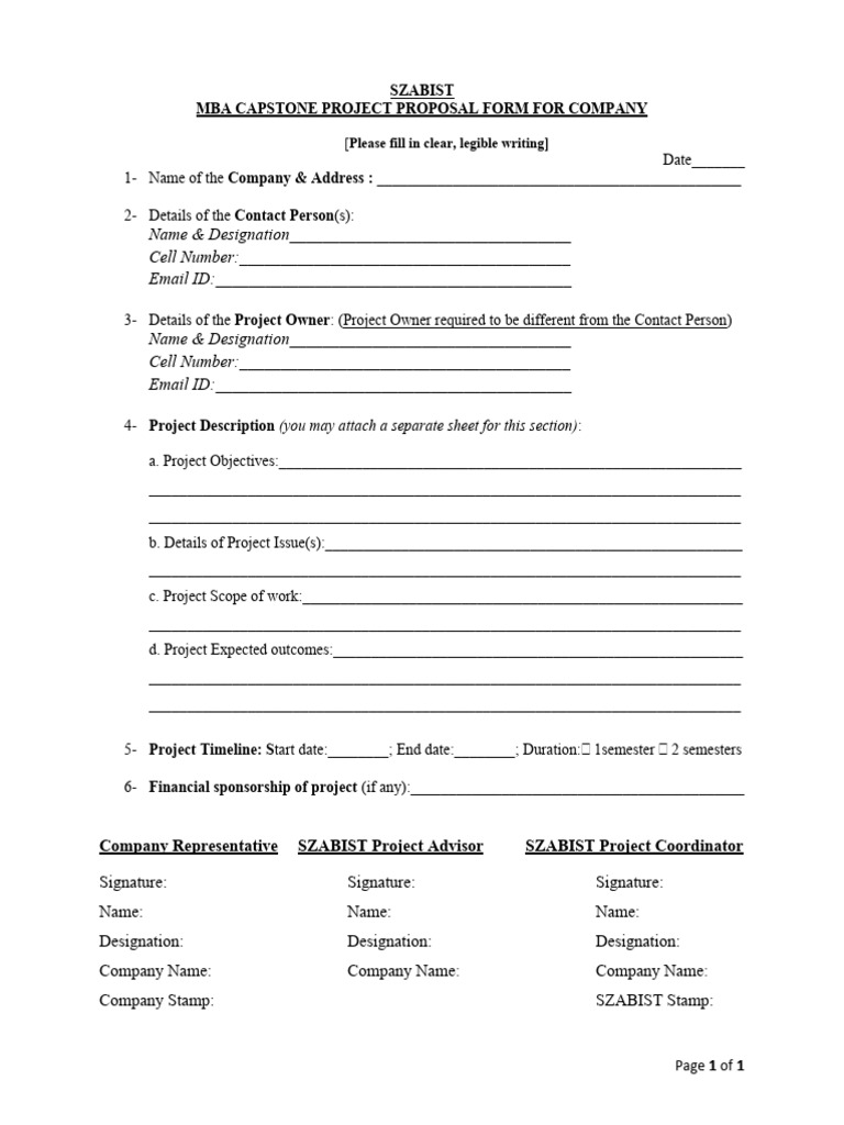 Fall 2023 MBA Form 01 - Capstone Proposal Form | PDF