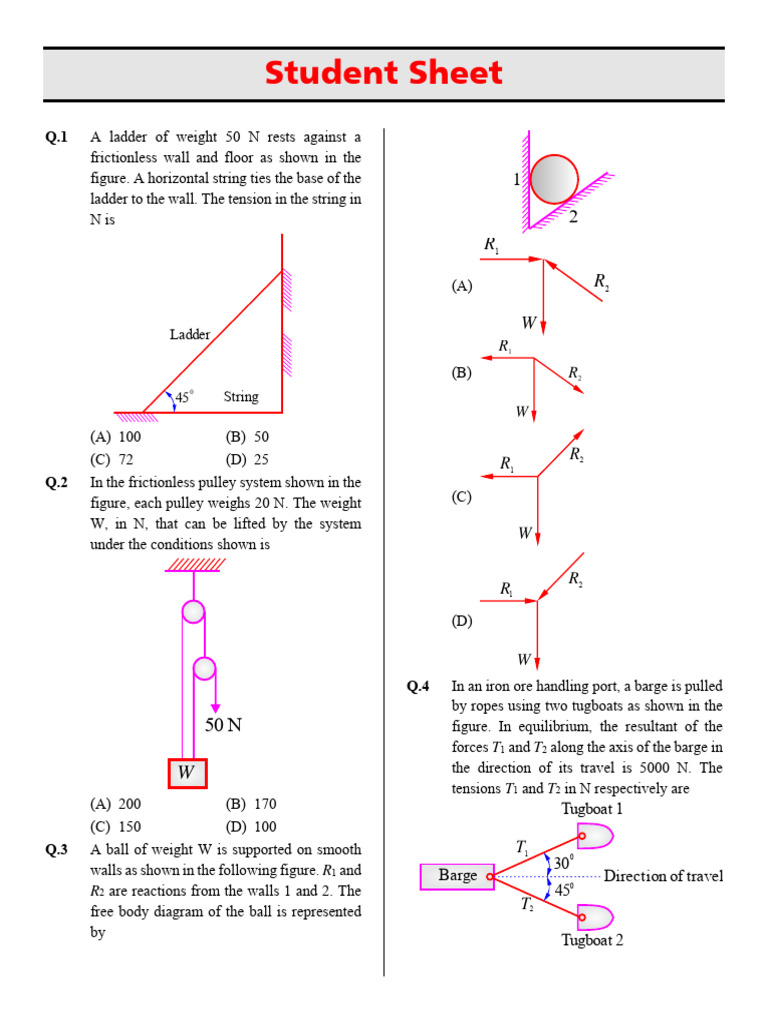 Physics Problems on Forces and Equilibrium | PDF | Tension (Physics) | Force