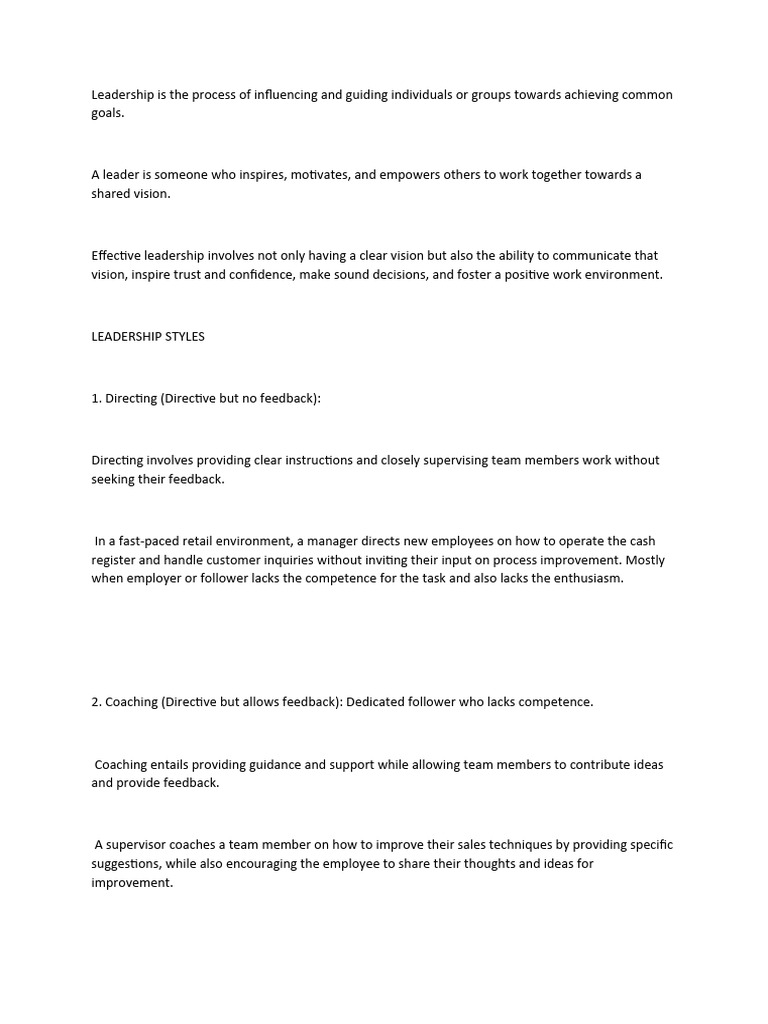 Afinal-Eadership Is The Process of Influencing and Guiding Individuals ...