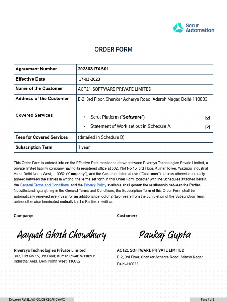 Scrut Act21 Order Form | PDF | Information Security | Audit