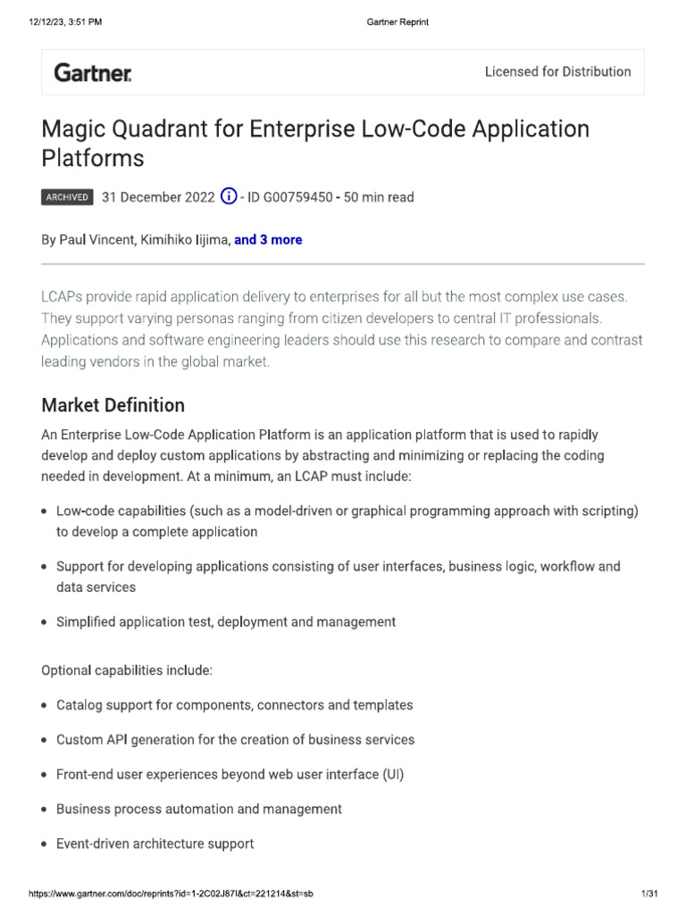 Low Code Gartner | PDF