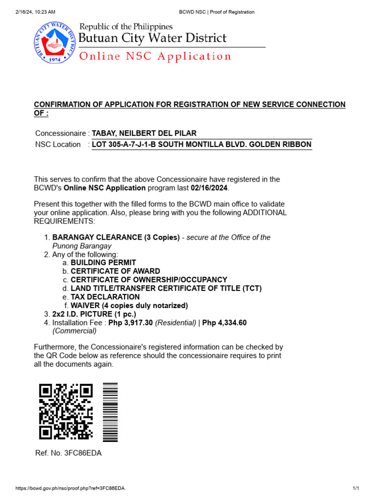 BCWD NSC Registration Confirmation | PDF