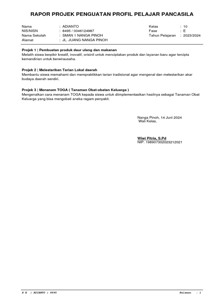 Rapor P5BK KLS Xe | PDF