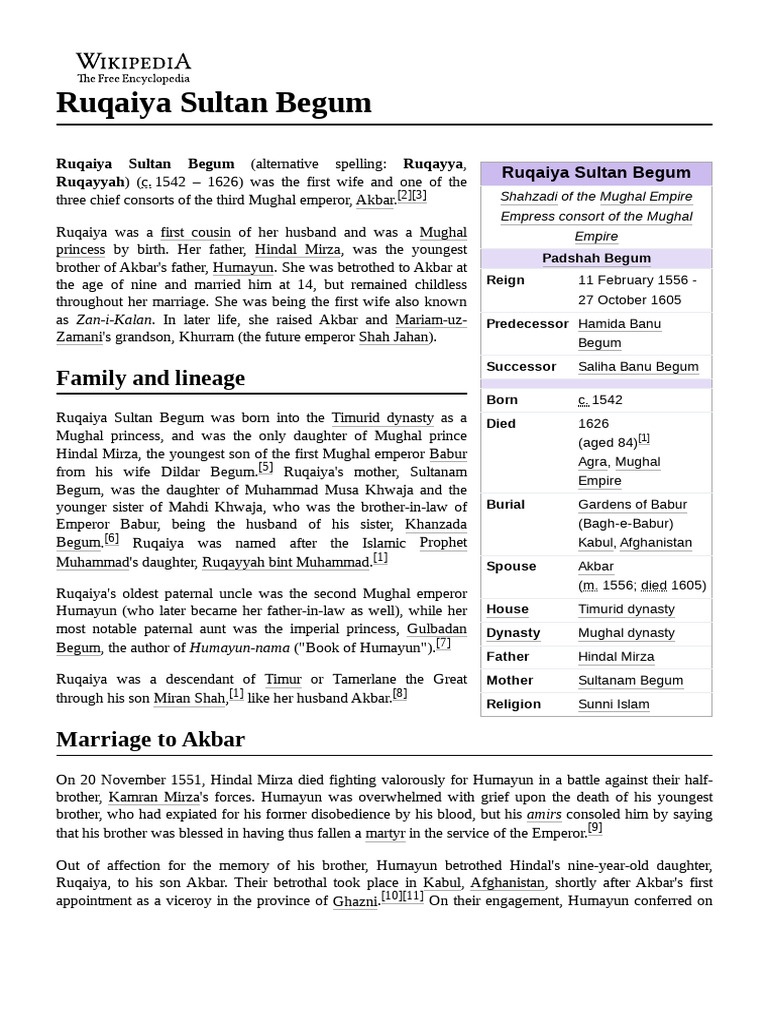 Ruqaiya Sultan Begum: Akbar's First Wife | PDF | Mughal Empire ...