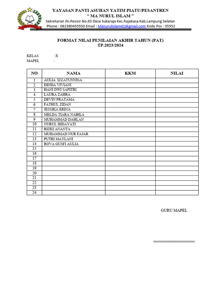 Format Nilai | PDF