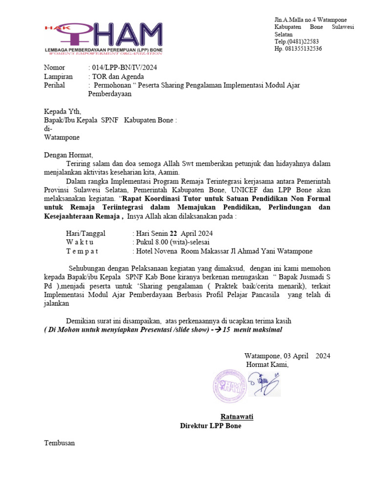 Surat Permohonan Ke SKBPKBM Untuk Sharing Pengalaman | PDF