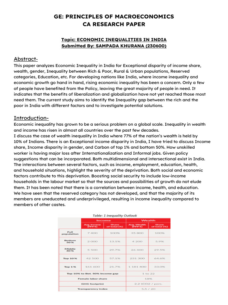 Economics Research Paper | PDF | Economic Inequality | Discrimination ...