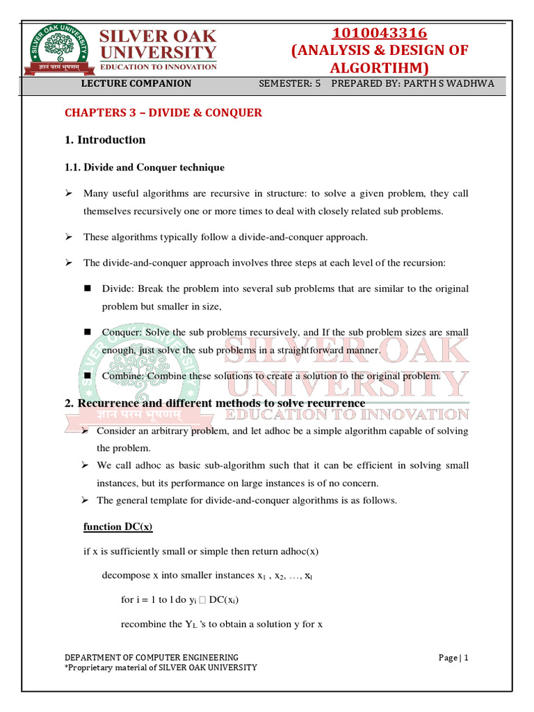 SOU Lecture Handout ADA Unit-3 | PDF | Matrix (Mathematics) | Multiplication
