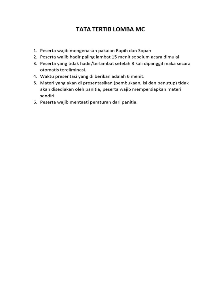 Tata Tertib Lomba MC | PDF