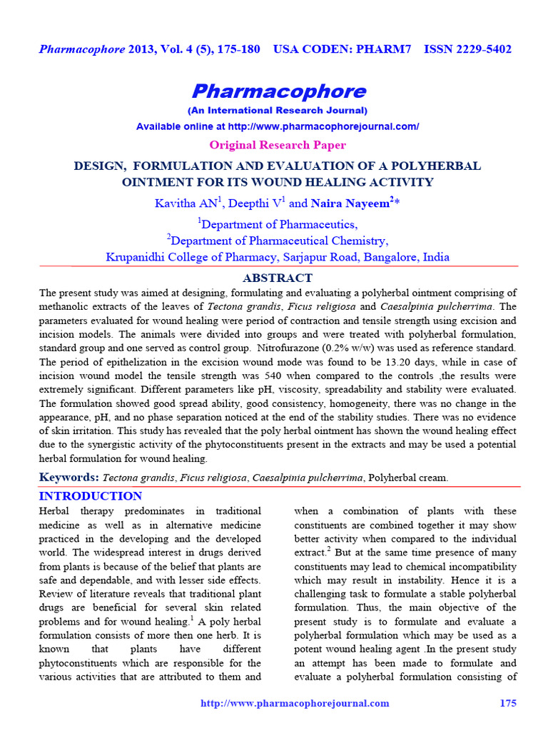 Design Formulation and Evaluation of a Polyherbal Ointment for Its ...