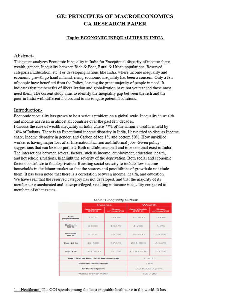 Economics Research Paper | PDF | Economic Inequality | Discrimination ...