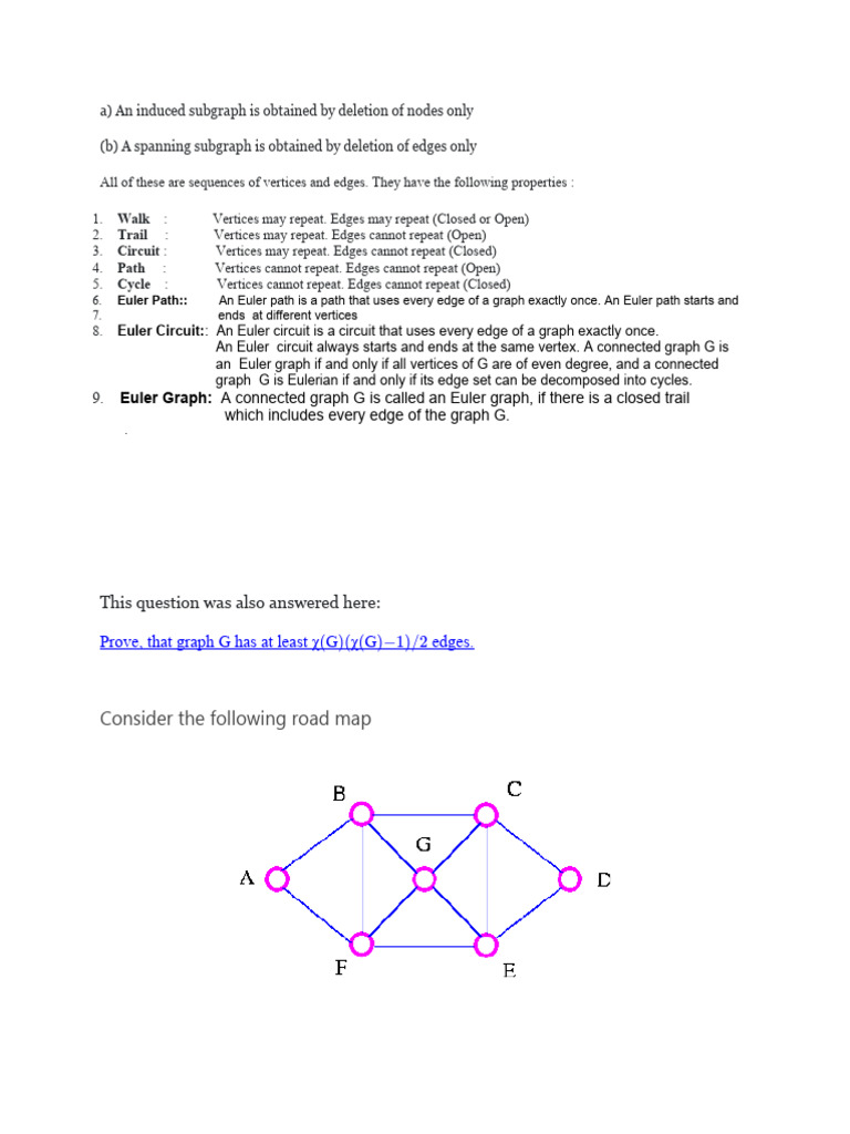 Consider The Following Road Map: Euler Graph: A Connected Graph G Is Called An Euler Graph, If ...