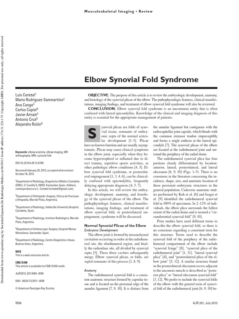 Elbow Synovial Fold Syndrome | PDF | Elbow | Musculoskeletal System