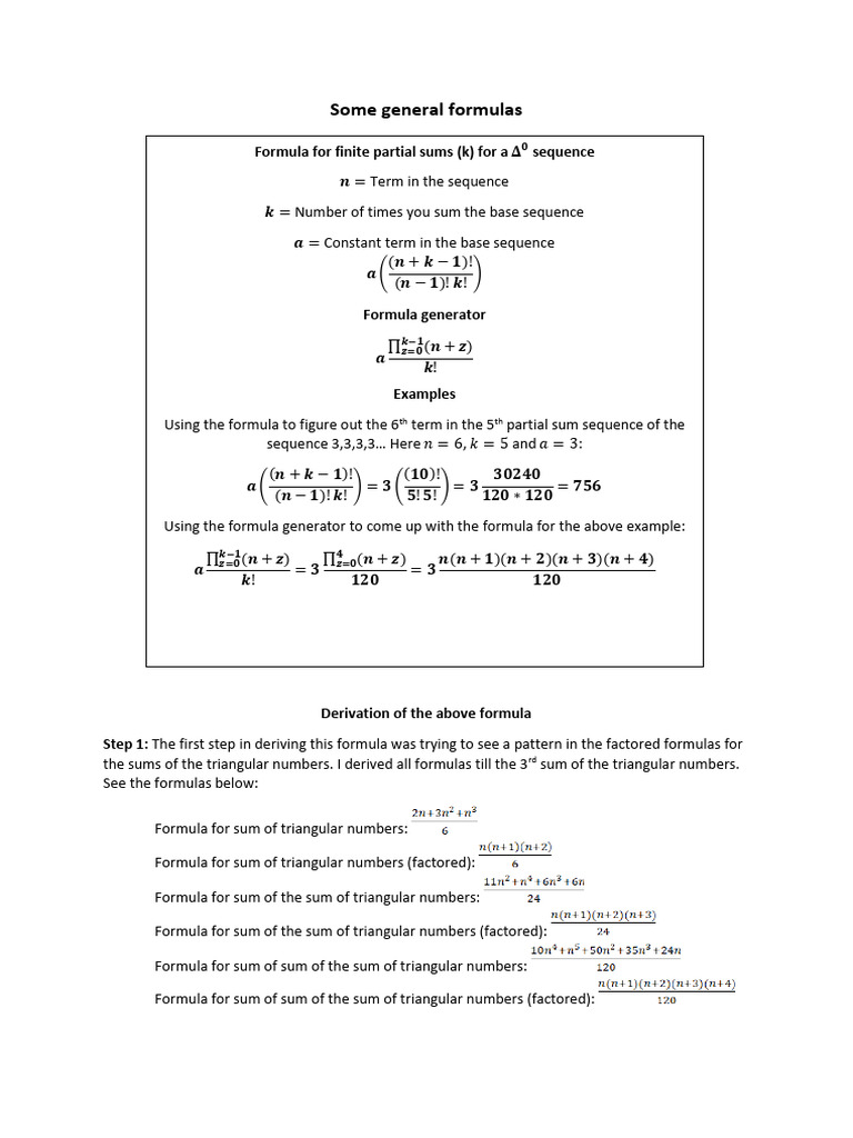 14.some General Formulas | PDF | Summation | Sequence