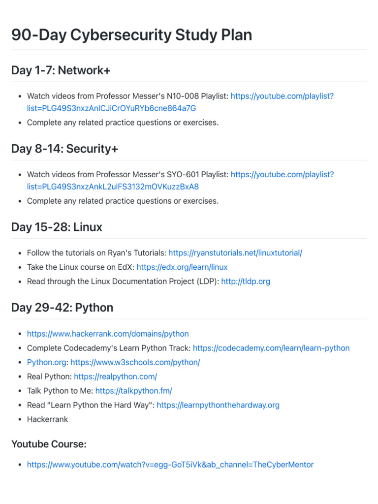 90-Day Cybersecurity Study Plan | PDF | Computer Security | Security