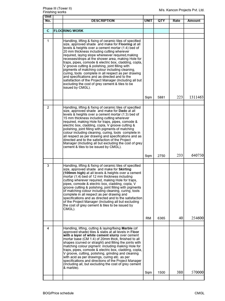 Phase III Tower II Flooring BOQ | PDF | Door | Tile