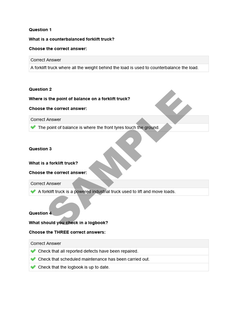 Australian National Forklift Test SAMPLE | PDF | Forklift ...
