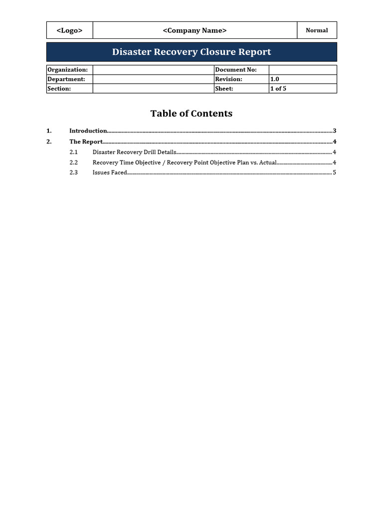 Disaster Recovery Closure Report | PDF | Disaster Recovery | Computer ...