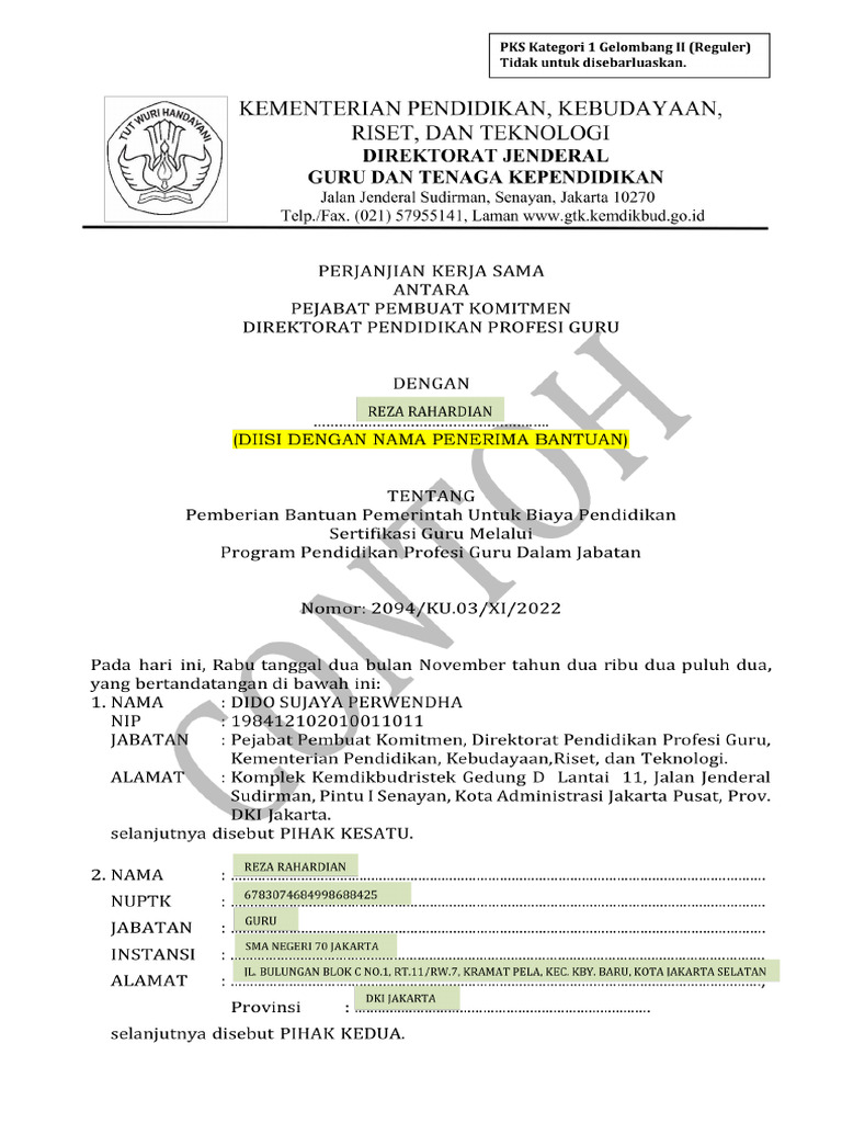 5b. (Contoh Isian) PKS Mahasiswa Daljab Kategori 1 Gelombang II Reguler ...