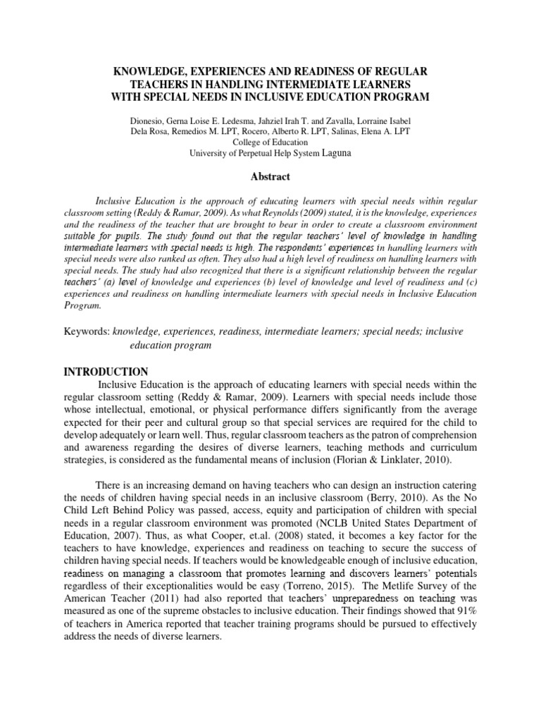 Knowledge, Experiences and Readiness | PDF | Learning | Inclusion (Education)