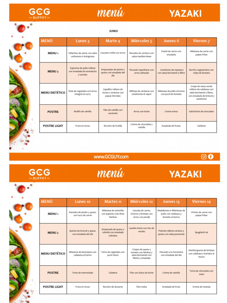 Menu Junio 2024 Final (1) | PDF | ensalada | Postres