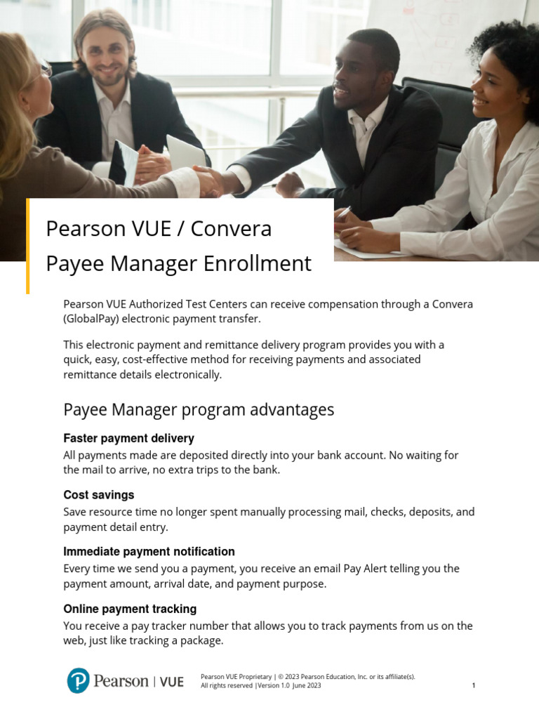Pearson VUE Convera Payee Manager Enrollment Guide | PDF | Payments | Cheque