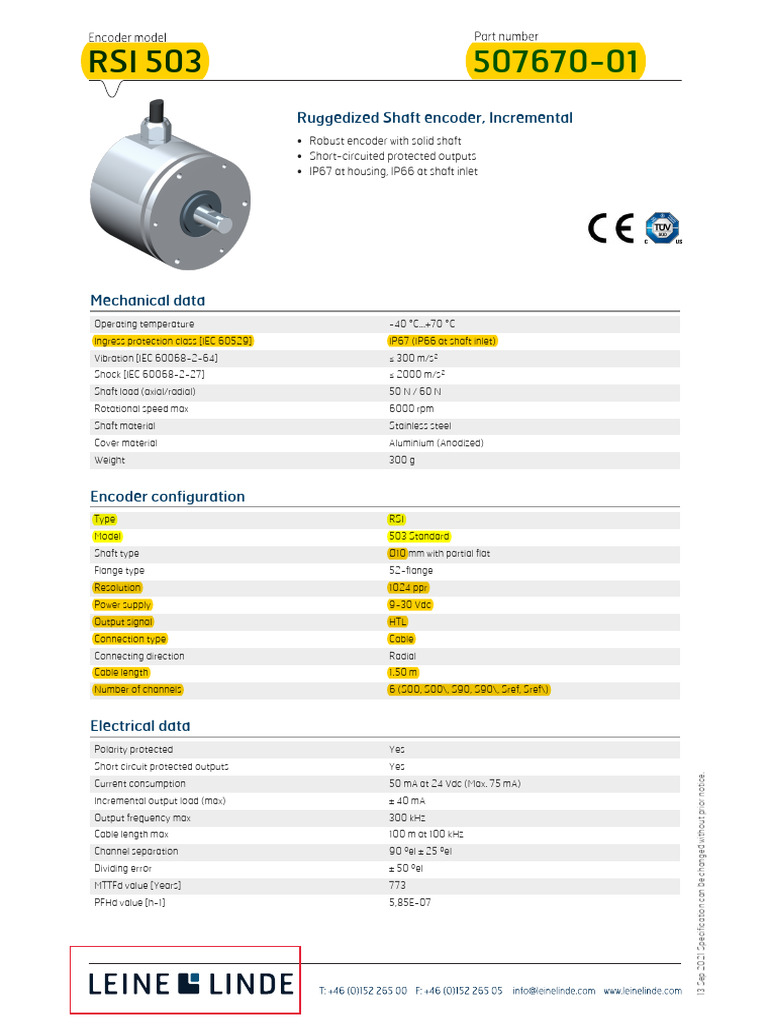 Encoder RSI 503 #507670-01 IP67 9-30VDC Leine Linde | PDF ...